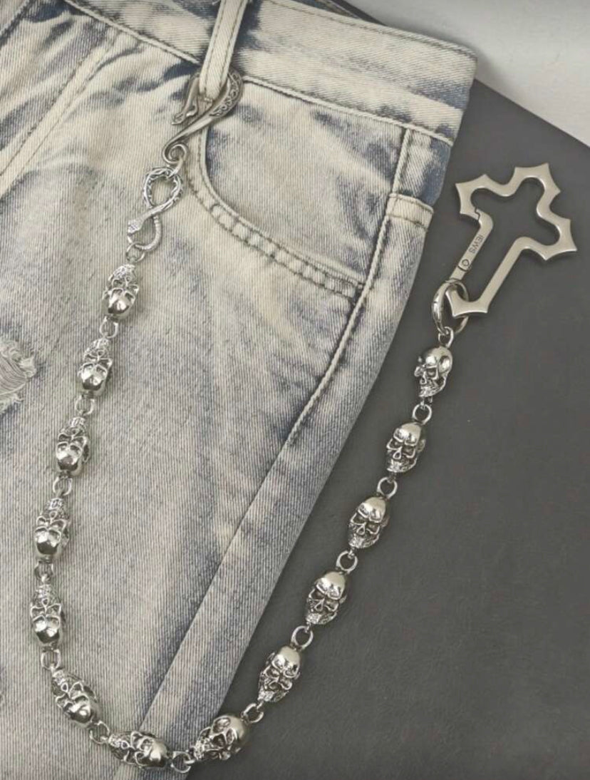 Y2K Neo-Gothic Cross Snake's Body Skull Pants Chain Retro Men And Wome ...