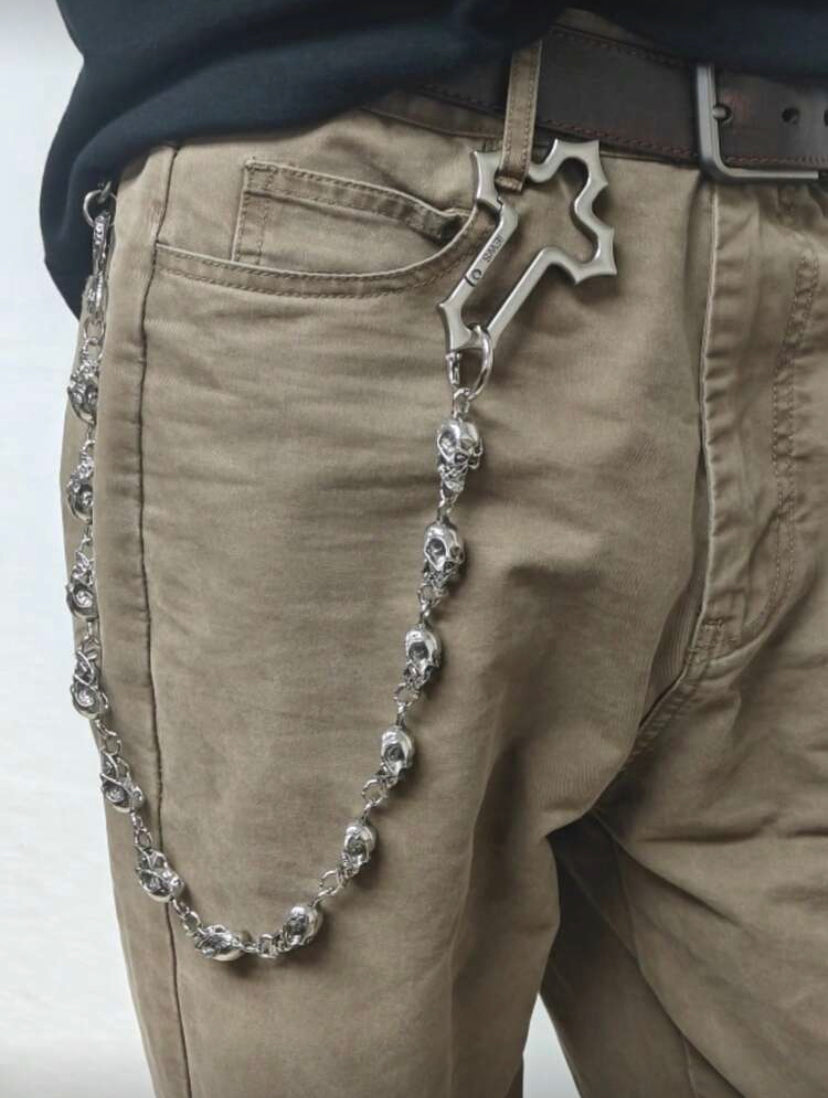 Y2K Neo-Gothic Cross Snake's Body Skull Pants Chain Retro Men And Wome ...